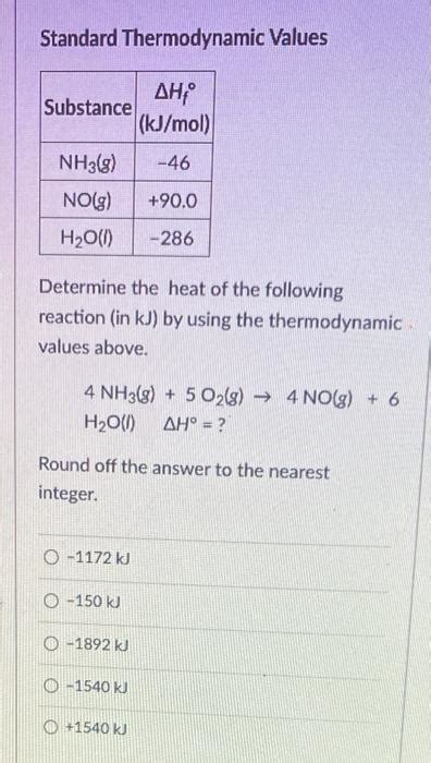 solved standard thermodynamic values determine the heat of