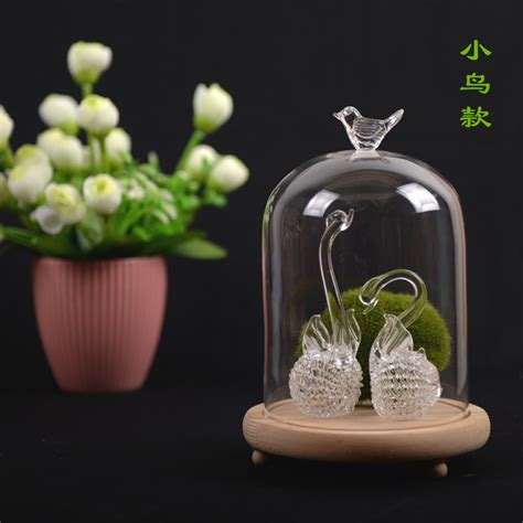 微景观永生花透明玻璃实木底托玻璃罩防尘罩子厂家直销人节礼物 阿里巴巴