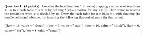 Solved Question 1 4 ﻿points ﻿consider The Hash Function