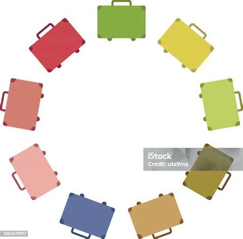 다양한 색상과 모양 일러스트 소재의 여행 가방의 둥근 프레임 0명에 대한 스톡 벡터 아트 및 기타 이미지 0명 가방 가죽 Istock