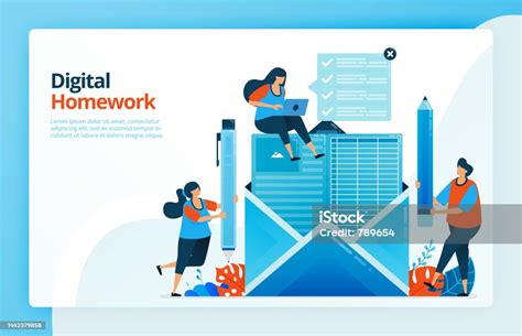 사람들의 벡터 일러스트는 이메일 원격 학습의 미래 인터넷 과정을 통해 디지털 숙제를합니다 방문 페이지 웹 웹 사이트 웹 페이지 모바일 앱 배너 전단지 브로셔를 위한 디자인