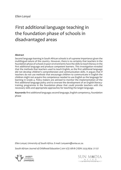 Pdf First Additional Language Teaching In The Foundation Phase Of Schools In Disadvantaged Areas