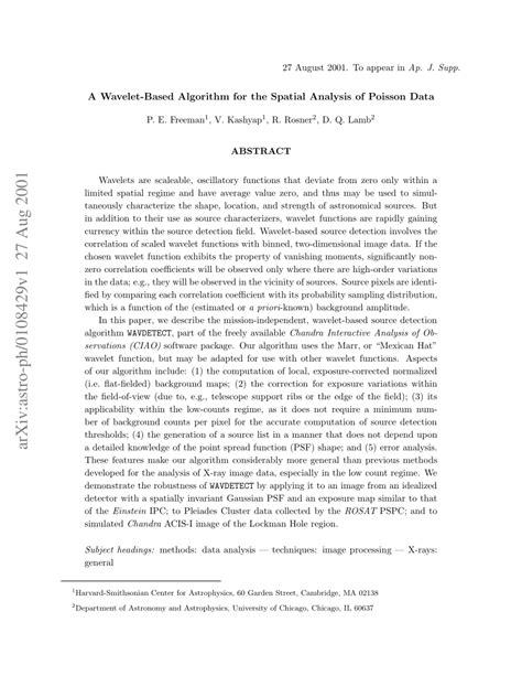 Pdf A Wavelet Based Algorithm For The Spatial Analysis Of Poisson Data