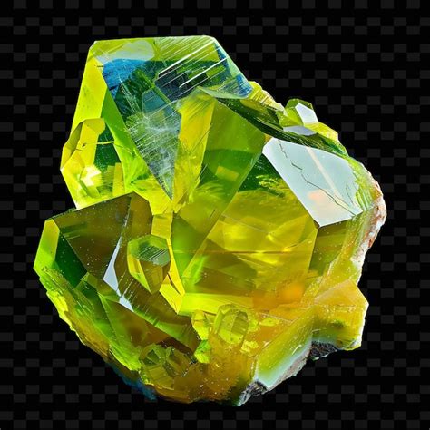 Png Sphene Crystal With Tetragonal Prisms In Yellow To Green Col Gradient Object On Dark