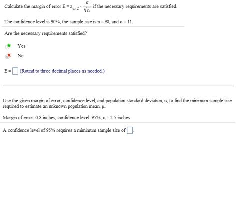 Solved Calculate The Margin Of Error E Zalpha 2 Sigma