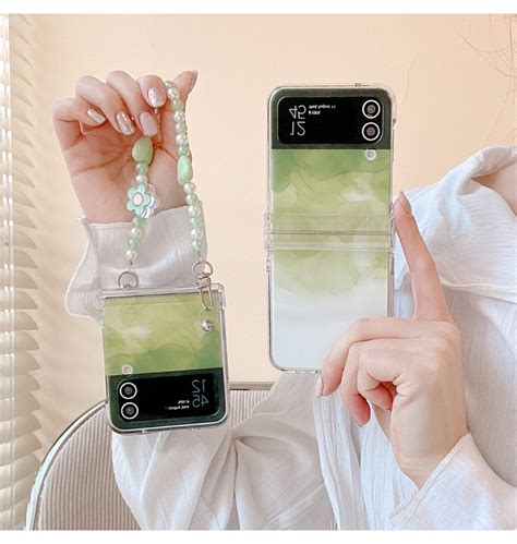 갤럭시 Z플립 4 3 폴더 감성 그라데이션 비즈 핸드 스트랩 투명 힌지 보호 하드 지플립 제트플립 케이스 티몬