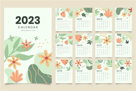 Шаблон шаблона ежемесячного календаря Flat 2023 Бесплатно векторы