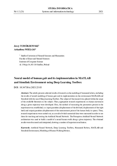 Pdf Neural Model Of Human Gait And Its Implementation In Matlab And