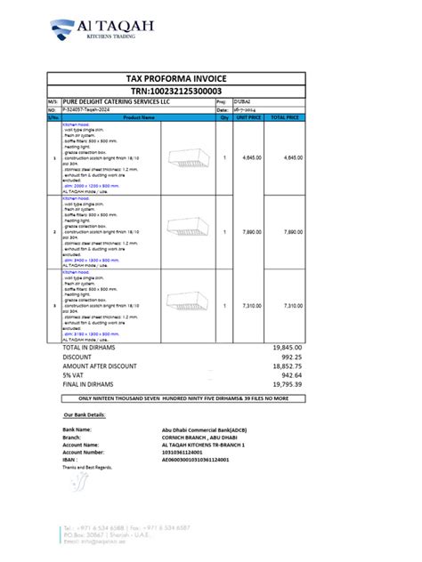 Tax Proforma Invoice P 324057 Taqah 2024 Pure Delight Catering Services Llc Hoods Pdf