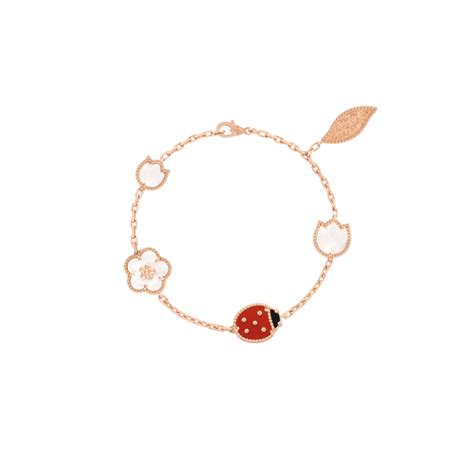 W 반 클리프 And 아펠 럭키 스프링 브레이슬릿 5 모티브 핑크 골드 마더 오브 펄 오닉스 커넬리언 Van Cleef And Arpels Kream