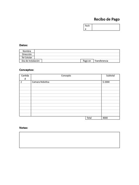 Recibo De Pago Plantilla General Pdf