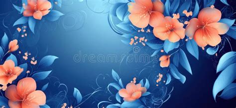 Floral Design With Blue And Orange Flowers On Gradient Background Copy