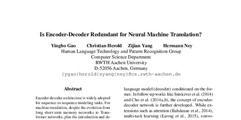 Is Encoder Decoder Redundant For Neural Machine Translation Acl Anthology