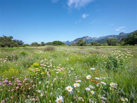 Peaceful Meadow Landscape With Wildflowers Premium Ai Generated Image