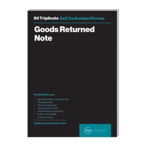 Rbe A5 Triplicate Goods Returned Note Pad 50 Sets