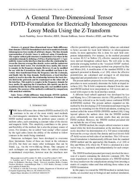 Pdf A General Three Dimensional Tensor Fdtd Formulation For