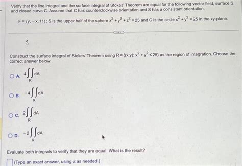 Solved Verify That The Line Integral And The Surface Chegg