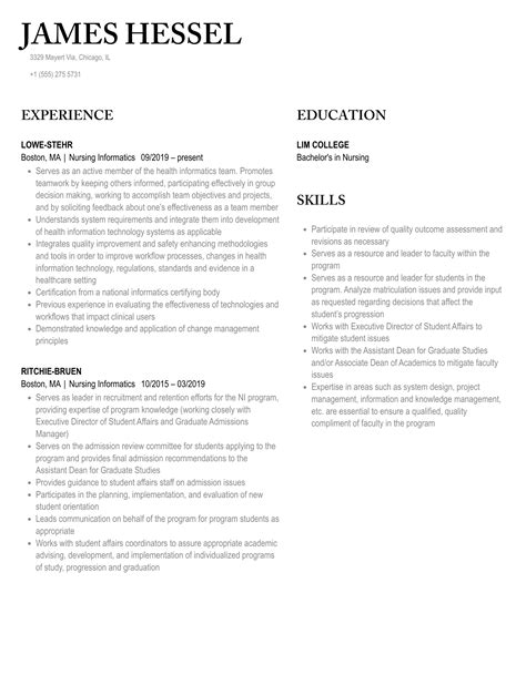 Nursing Informatics Resume Samples Velvet Jobs