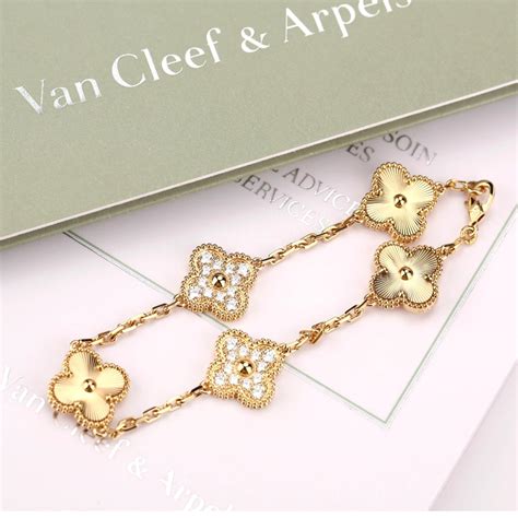 Van Cleef And Arpels Vintage Alhambra Yellow Gold Diamond Bracelet At