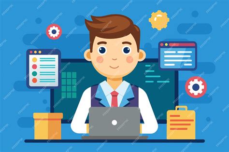 A Cartoon Programmer Focuses On Coding At A Desk Surrounded By Vibrant