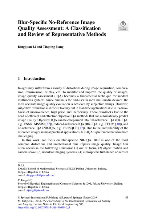 Pdf Blur Specific No Reference Image Quality Assessment A Classification And Review Of