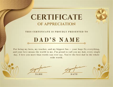 Father Certificate Of Appreciation Printable Best Dad Ever