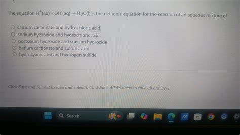 The Equation H⁺aq Oh⁻aq → H₂ol Is The Net Ionic Equation For The