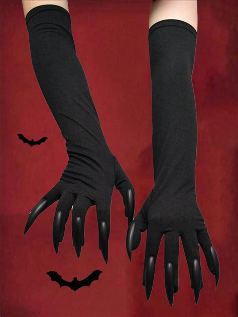 1pair Black Halloween Long Nail Ghost Hand Gloves Cosplay Prop
