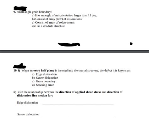 Solved 9 Small Angle Grain Boundary A Has An Angle Of