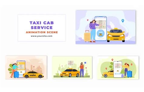 Flat Design 2d Cartoon Taxi Cab Service Animation Scene After Effects Templates