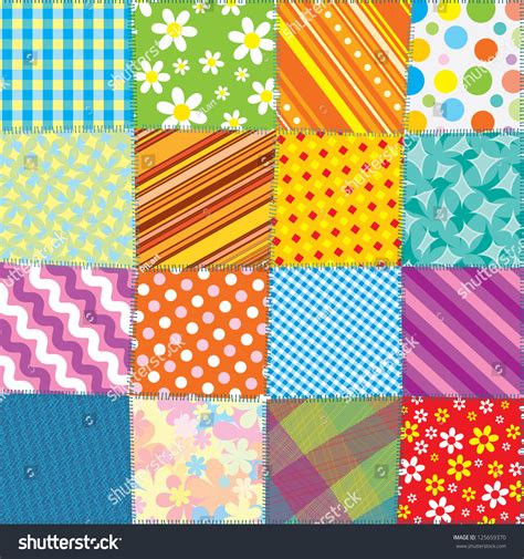 Quilt Patchwork Texture Seamless Colorful Vector Pattern 125659370 Shutterstock