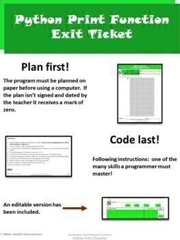 Python Print Function Culminating Activity Resource Package EDITABLE