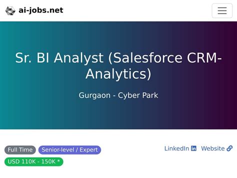 [hiring] Sr Bi Analyst Salesforce Crm Analytics In Gurgaon Cyber Park R Ai Ml Jobs