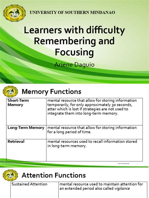 Learners With Difficulty Remembering And Focusing Pdf Attention Deficit Hyperactivity