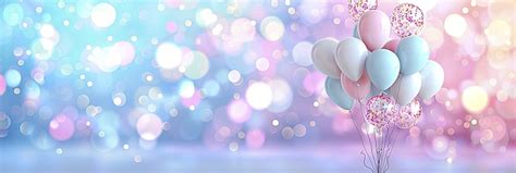 A Soft Pastel Background With Balloons And Bokeh Lights Creating An