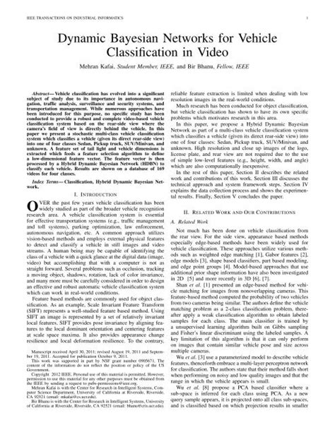 Dynamic Bayesian Networks For Vehicle Classification In Vislab
