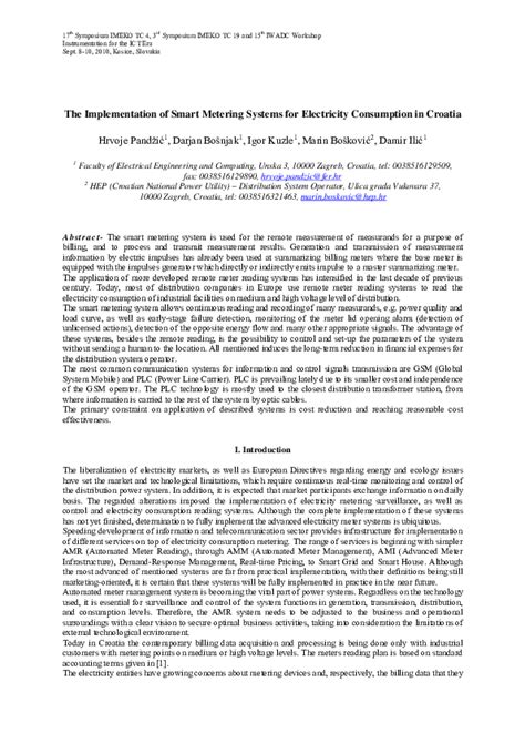 Pdf The Implementation Of Smart Metering Systems For Electricity Consumption In Croatia