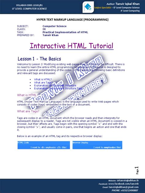 Hyper Text Markup Language Class Ix Pdf Hyperlink Html Element