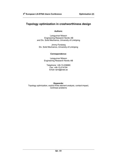 Pdf Topology Optimization In Crashworthiness Design