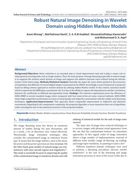 Pdf Robust Natural Image Denoising In Wavelet Domain Using Hidden Markov Models