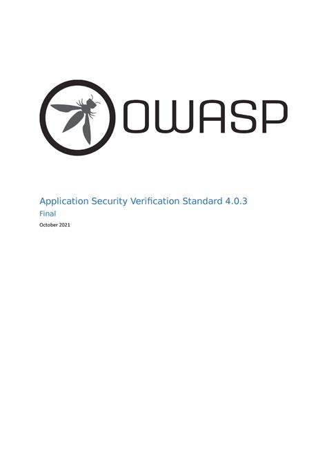 Owasp Application Security Verification Standard 4 Final October 2021