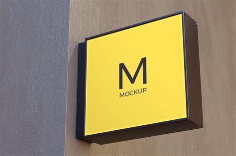 외관에 로고 사인 모형 사각형 간판 상자 프리미엄 Psd 파일