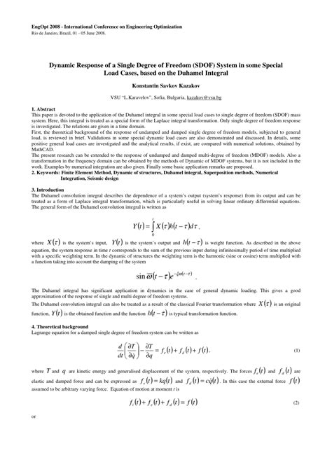 Pdf Dynamic Response Of A Single Degree Of Freedom Sdof System In