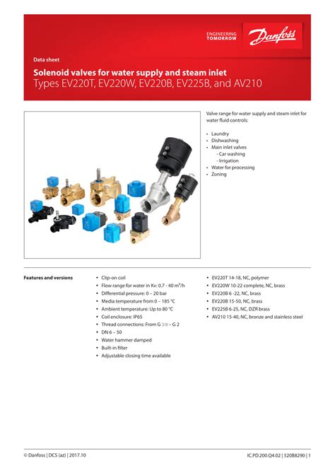 Danfoss Inlet Valves For Water Supply And Steam Type Ev220t Ev220w Ev220b 6 22 Ev220b 15 50