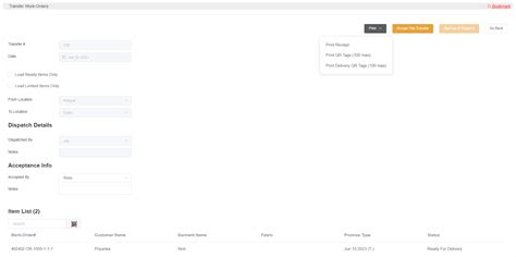 Transfer Work Orders Support