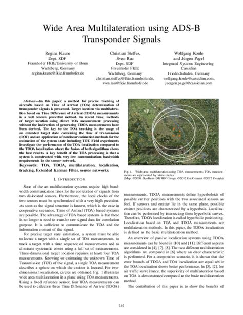Pdf Wide Area Multilateration Using Ads B Transponder Signals