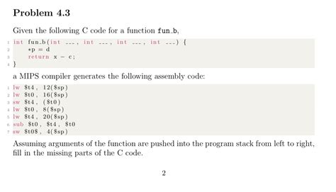Solved Problem 4 3 Given The Following C Code For A Function Chegg Com