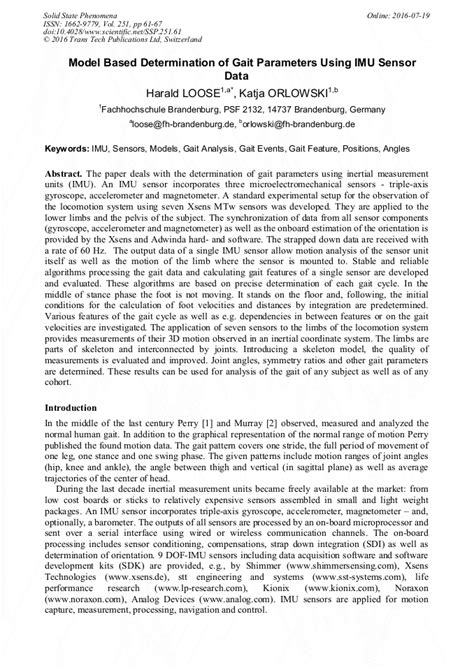 Model Based Determination Of Gait Parameters Using Imu Sensor Data