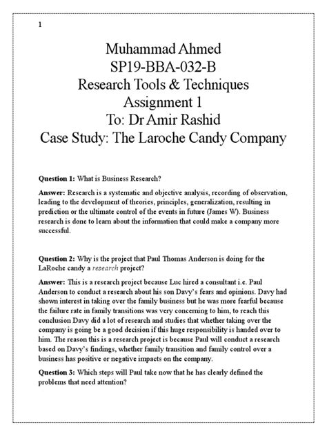 Muhammad Ahmed Sp19 Bba 032 B Research Tools And Techniques Assignment 1 To Dr Amir Rashid Case