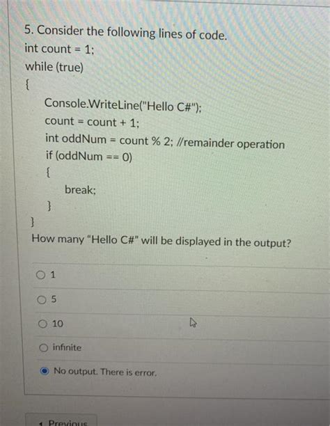 Solved Consider The Following Lines Of Code Int Count Chegg